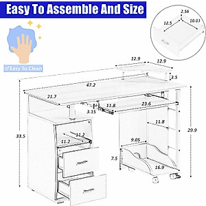 Tenouvos Best Computer Desk Writing Study Desk,Modern Style Home Office Desk,Laptop PC Table Workstation with 2 Drawers,CPU Pedestal,Shelf and Pull-Out Keyboard Tray,Quick Assembly (White)