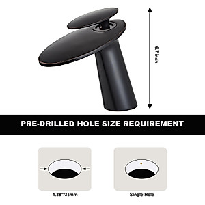 Wovier Oil Rubbed Bronze Waterfall Bathroom Sink Faucet,Single Handle Single Hole Brass Lavatory Vanity Faucet,Slanted Body Basin Mixer Tap with Supply Hose and Pop Up Drain Assembly