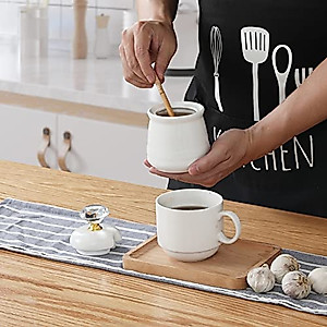 ONTUBE Ceramic Honey Pot with Dipper and Crystal Lid, Honey Jar Container Dispenser for Home Kitchen, 12oz (Gold)