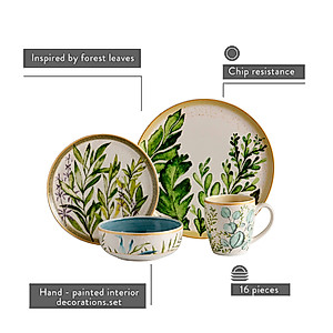 Corona Dinnerware Set 16– piece, Plates Bowls and Mugs Set, Ceramic Sets for 4, Microwave and Dishwasher Safe, Siena Italian Floral Design