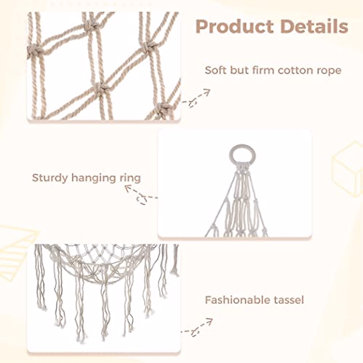 Homaisson 59'' Stuffed Animal Toy Hammock with Hooks, Corner Hanging Net, Macrame Large Corner Mesh Toy Storage, Toy Hammock Organizer, Plush Animal Display Holder