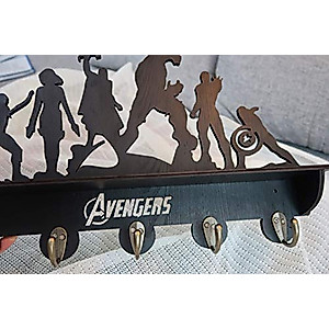 Awesome Avengers Superheroes Wall Mounted Wooden Key Hook Coat Rack,Farmhouse Mounted Coat Rack and Upper Shelf for Storage，with 5 Dual Vintage Durable Metal Hooks