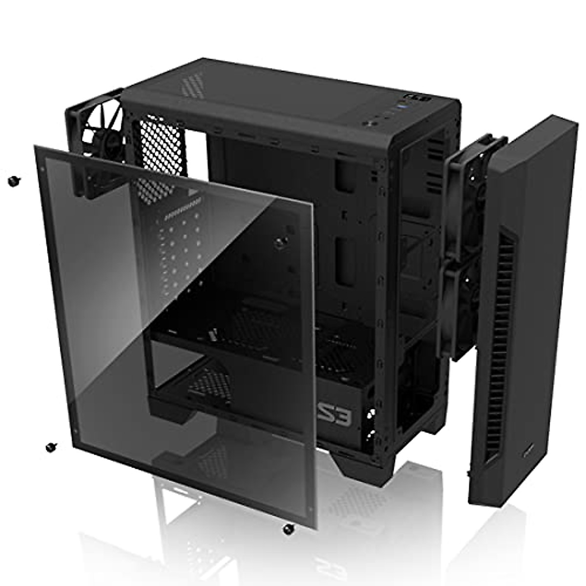 Zalman S3 TG ATX Mid-Tower PC Case, 3 x 120mm Fans Pre-Installed, Tinted Tempered Glass Side Panel, USB 3.0, Black