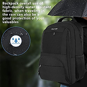 Business Travel Laptop Backpack, Water Resistant, with Headphone Hole, Men's Women's College Laptop Bag for 15.6" Laptop (Black)