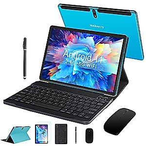 MEBERRY Updated Android 11.0 Tablet : 10.1-inch Ultra-Fast 4GB/RAM,64GB/ROM Tablets-8000mAh Battery-2.4G+5G WiFi Support - Bluetooth Keyboard | Mouse | M7 Tablet Cover and More Include - Metal Blue