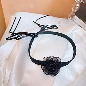 JWICOS Black Choker for Women Flower Collar Choker Necklace for Girls Soft Sext Velvet Suede Choker Tie Cravat Accessories for Teen Girls