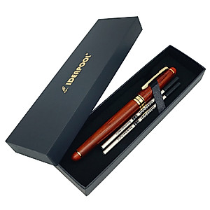 IDEAPOOL Genuine Rosewood Ballpoint Pen Writing Set - Extra 2 Black Ink Refills - Fancy Nice Gift Wooden Pen Set for Signature Executive Business Journaling