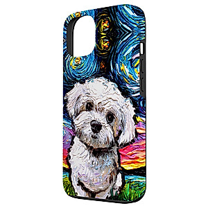 iPhone 13 Maltipoo Starry Night White Maltese Poodle Dog Art by Aja Case