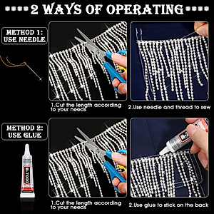 Tetutor Rhinestone Fringe with B7000 Glue Multipurpose Adhesive, 1 Yard Sparkle Rhinestone Trim Rhinestone Fringe Belt Rhinestone Fringe Trim, Sliver Diamond Fringe Rhinestone