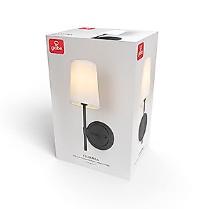 Globe Electric 51859 1-Light Wall Sconce, Matte Black, White Fabric Shade, Wall Lighting, Wall Lamp Dimmable, Wall Lights for Bedroom, Kitchen Sconces Wall Lighting, Home Décor, Bulb Not Included