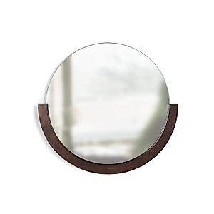 Umbra Mira Decorative Wall Entryway, Circular Mirror with Wood Frame on The Bottom Half, 30 Inch, Aged Walnut