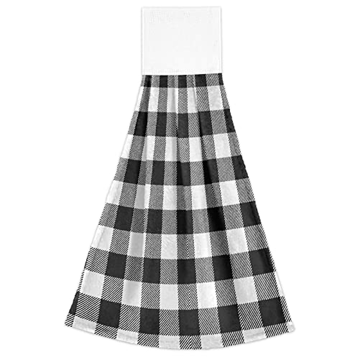 xigua Black and White Buffalo Plaid Hanging Kitchen Hand Towels Set of 2, Absorbent Soft Dish Towel with Loop Coral Fleece Dish Cloth Tie Towels for Bathroom Kitchen Home Decor