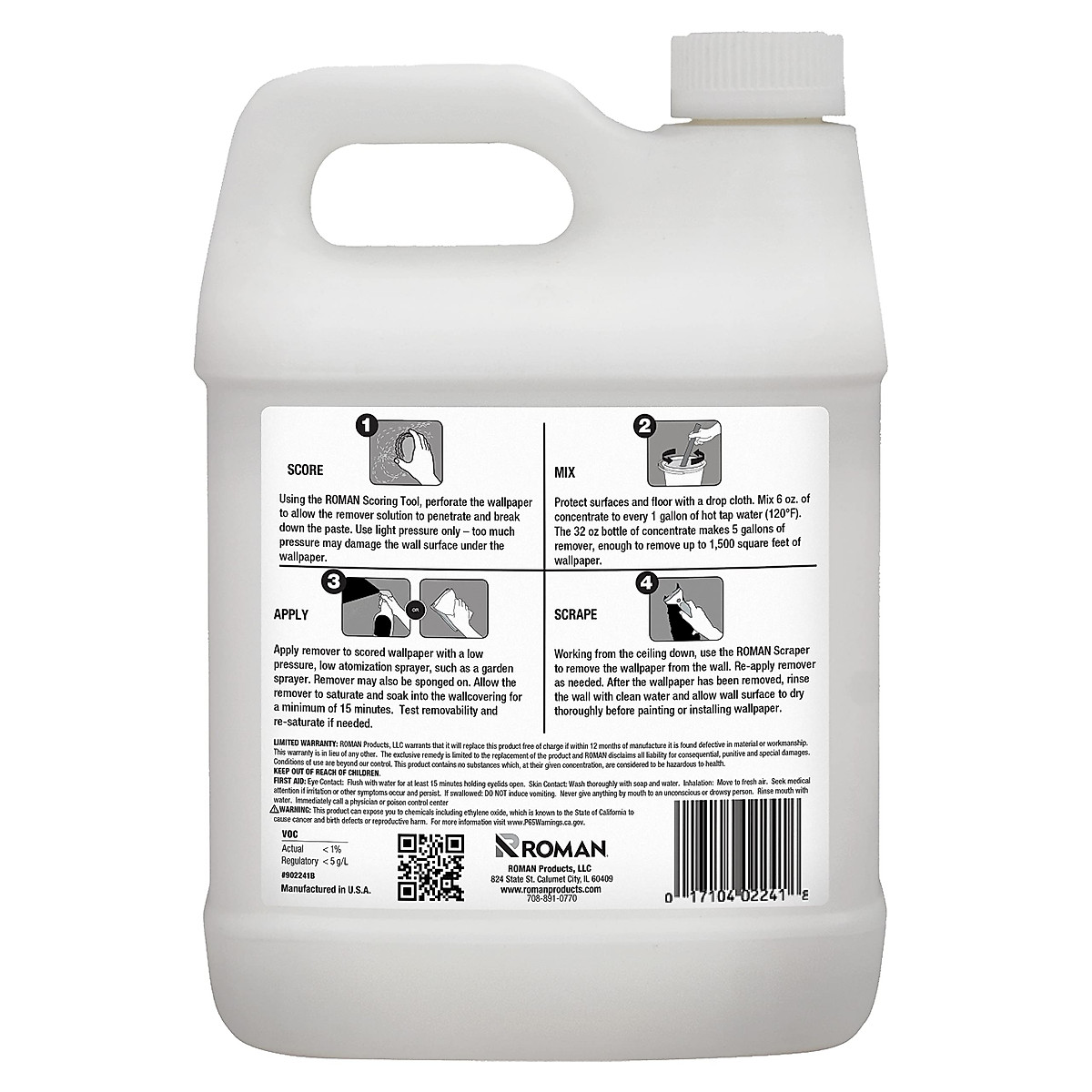 ROMAN 202221, Concentrate (32 oz), Perforating Scoring Tool, and Angled Scraper for Home Improvement-Yields 5 Gallons (1500 sq. ft Coverage) Wallpaper Remover Kit, Blue
