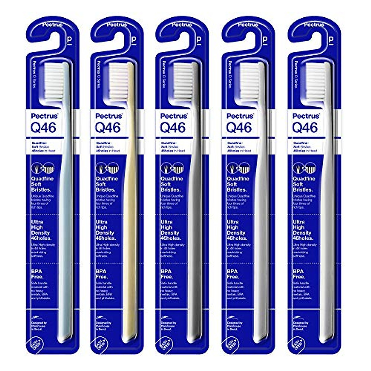 PECTRUS Q46 Extra Soft Manual Toothbrushes for Adults, Regular Size Head, Sensitive Teeth and Receding Gums, Plaque Remove, Individually Wrapped (5Pack)