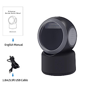Alacrity 2D 1D QR Desktop Barcode Scanner, Omnidirectional Hands Free USB Wired Barcode Reader, Capture Codes on Screen, 3300DW, Black