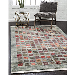 Unique Loom Fars Collection Modern Classic Geometric Tribal Inspired Design Area Rug, Rectangular 7' 1" x 10' 0", Light Blue/Navy Blue