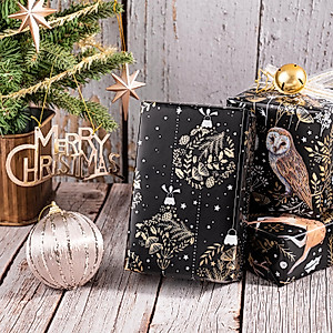 RUSPEPA Christmas Wrapping Paper Roll with Metallic Foil Shine - Mini Roll - 17 inches x 10 feet per Roll, Total of 3 Rolls - Owl, Reindeer and Christmas Ball
