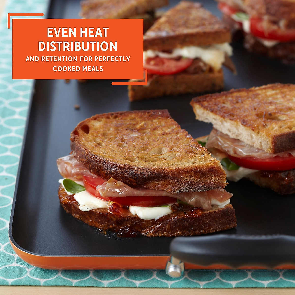 IMUSA USA, Black IMU-1818TGT Soft Touch Double Burner/Griddle, 20" X 12"