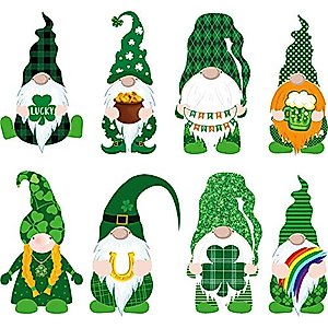 40 Pieces St. Patrick's Day Cut-Outs Irish Stickers Gnomes Cut-Outs Classroom Decoration with Glue Point Dots for St. Patricks Day Party Decorations Bulletin Board School Party Supplies, 8 Designs