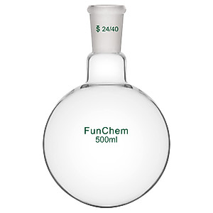 FunChem Single Neck 1 Neck Round Bottom Flask RBF, Glass Boiling Flask with 24/40 Standard Taper Outer Joint, 500 ml
