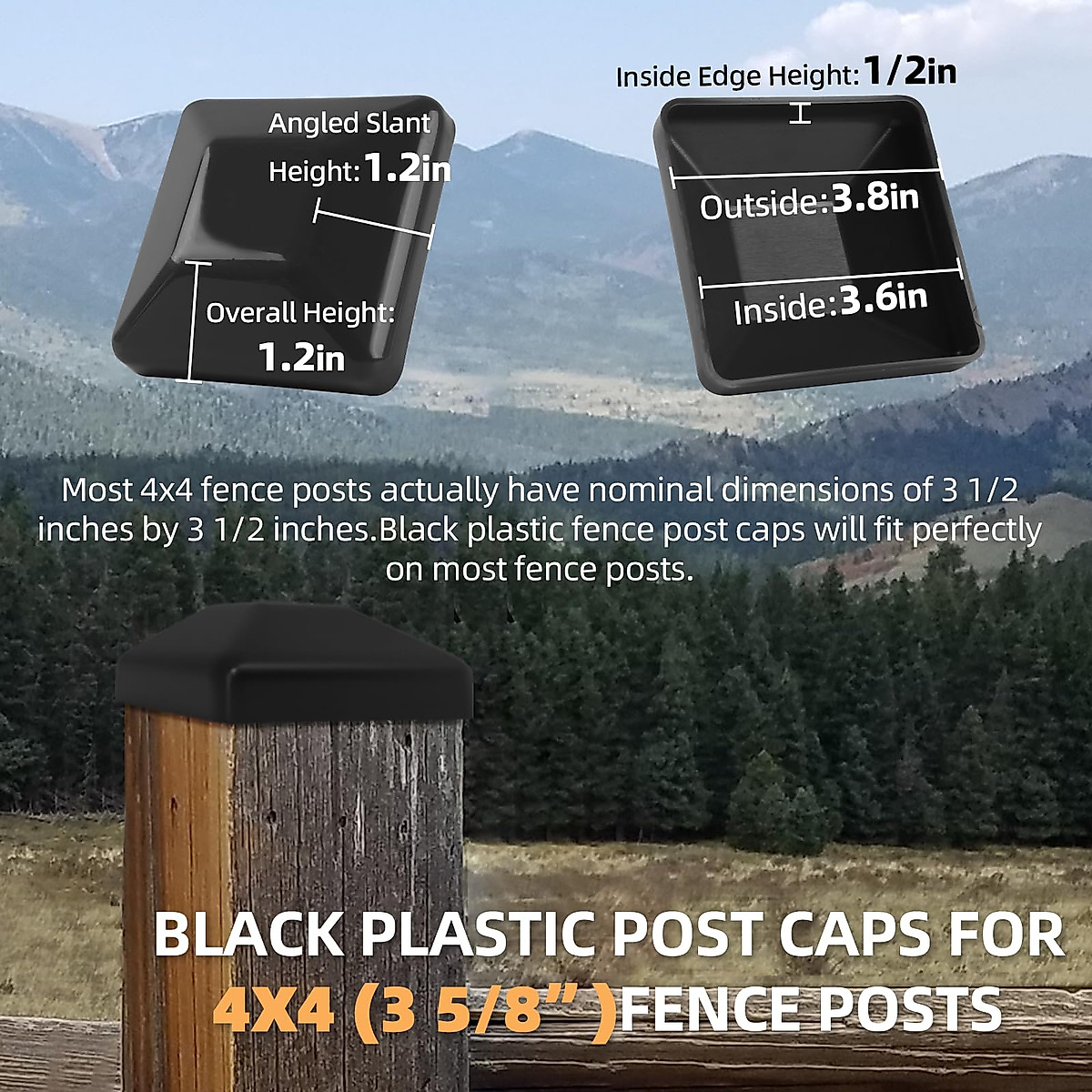 TonGass (6-Pack, Black) 4x4 (3 5/8") Wood Fence Post Caps - Wooden Fence Deck Post Covers - Durable Plastic Water-Proof and UV-Proof - Protect Wooden Fence Poles from Cracking and Rotting