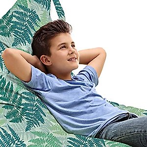 Lunarable Fern Pattern Lounger Chair Bag, Exotic Tropical Fronds Illustration Designed in Shades of Green, High Capacity Storage with Handle Container, Lounger Size, Pale Green and Multicolor