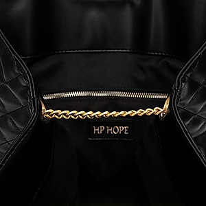 Hp hope Large Faux Leather Tote Bag with Removable Zipper Pouch, Maxi Shopping Bag in Quilted Lambskin, Waterproof Shoulder Handbag for Women, Black