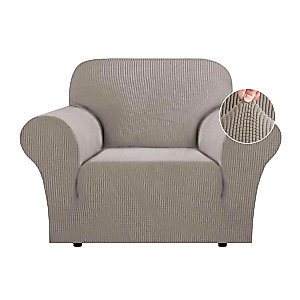 Flamingo P High Stretch Sofa Slipcover Non Slip Armchair Cover for Living Room Washable Pet Furniture Protector Covers with Elastic Bottom, Thick Jacquard Fabric (Small, Taupe)