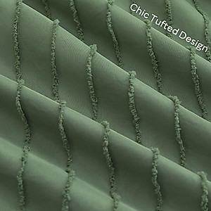 JELLYMONI 2 Pack Green Pillowcases Standard Size, Soft Microfiber Striped Tufted Pillow Covers with Envelope Closure (Pillows are not Included)