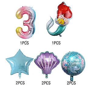 Little Mermaid 3rd Birthday Party Balloons Bouquet Decorations Mermaid Foil Balloons for Girls 3rd Birthday Baby Shower Mermaid Themed Party Decoration (3rd Birthday)