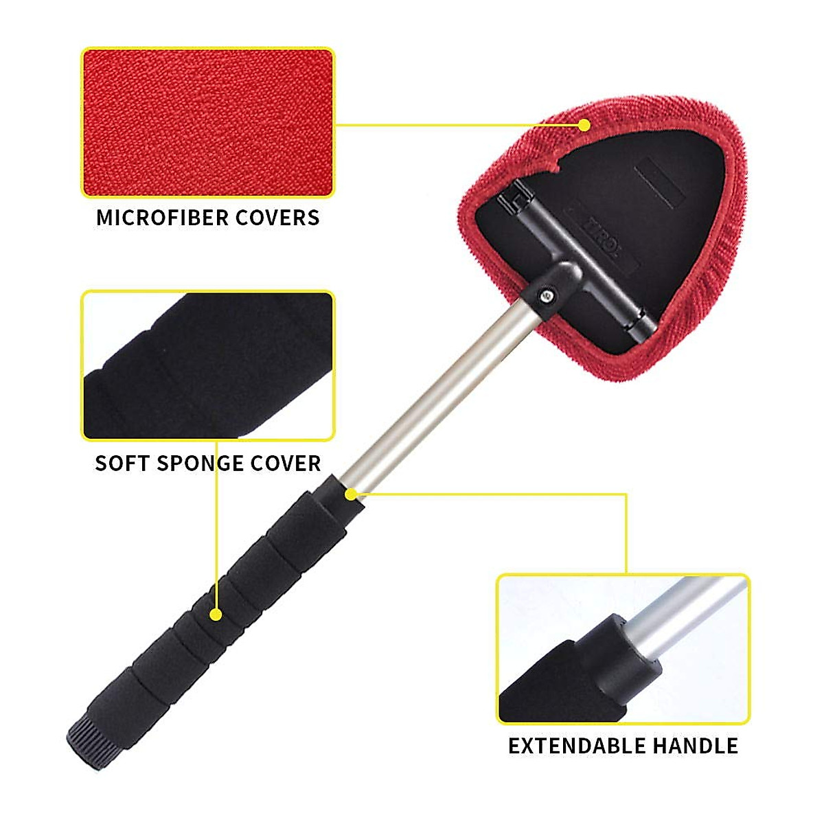 AutoEC Auto Car Windshield Cleaner, Extendable Handle Window Cleaner Brush Kit Comes with 4 Packs Washable and Reusable Pads（2 Wet Use 2 Dry Use）