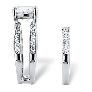 PalmBeach Yellow Gold-Plated or Platinum-Plated Sterling Silver Round Cubic Zirconia Jacket Bridal Ring Set Size 7