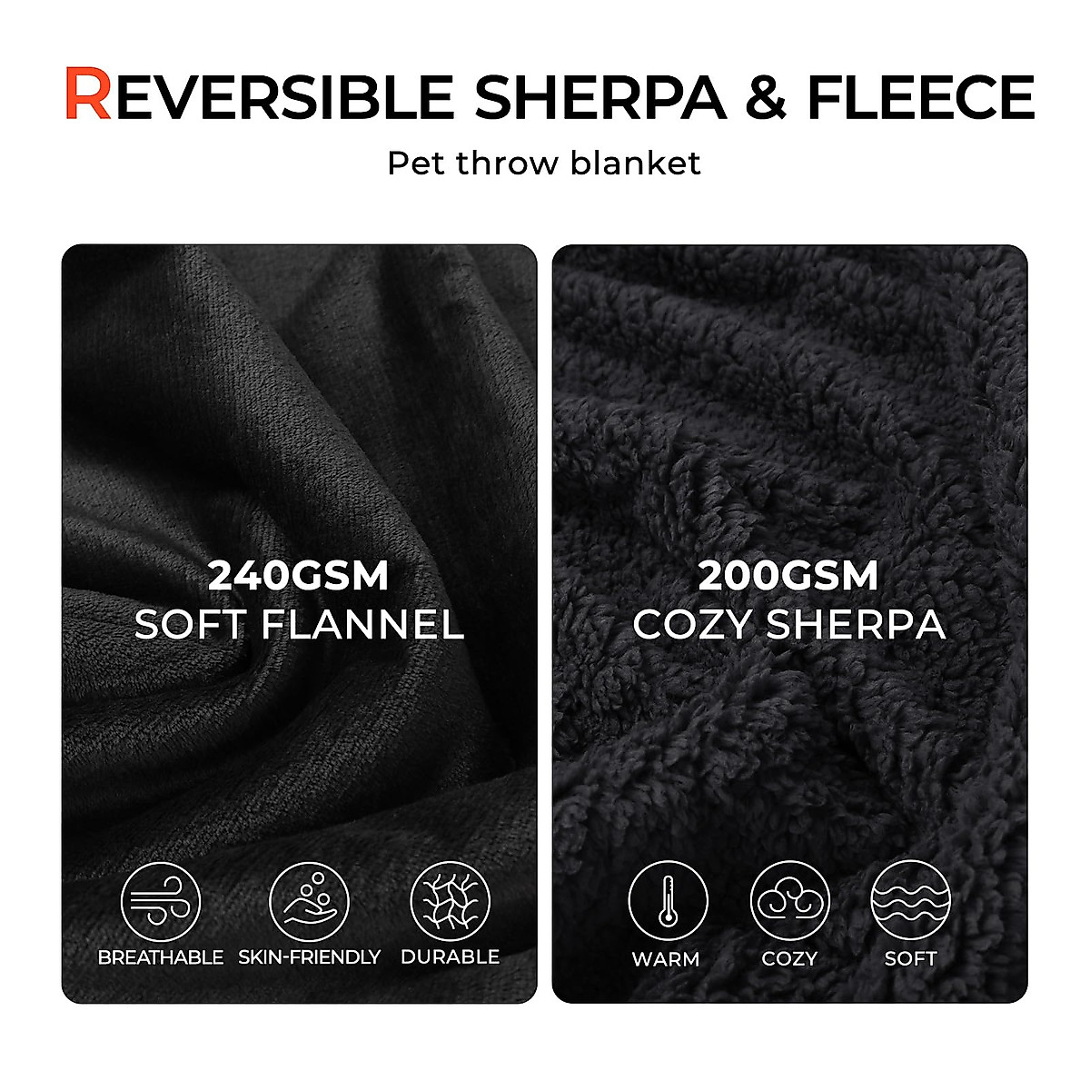 LINENLUX Large Dog Blankets Waterproof Couch Cover for Bed Pet Washable Thickened Furniture Protector Sherpa Fleece Reversible, Black 85" x 57"
