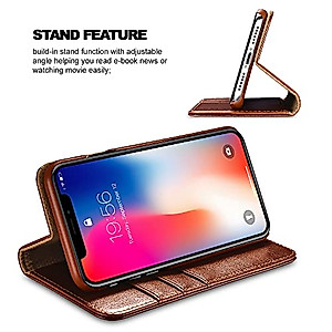 ICARERCASE iPhone XR Wallet Case, Premium Leather Case Built-in Credit Card and Cash Slots, Folio Flip Cover with Kickstand Support Wireless Charging for Apple iPhone XR (2018) 6.1 inch- Brown