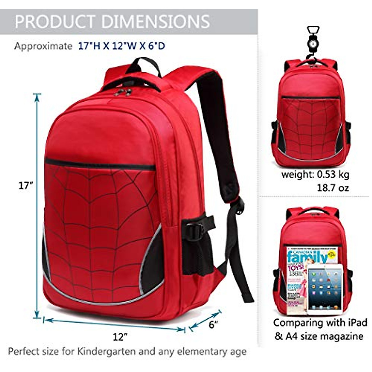 BLUEFAIRY Kids Backpack for Boys Elementary School Bags Durable Kindergarten Bookbags (Red) One_Size