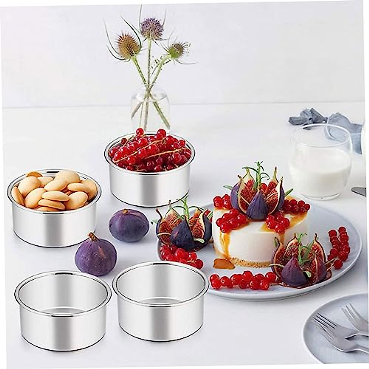EXQUIMEUBLE 5pcs Live Cake Mold Mini Cake Pan Angel Food Cake Angel Food Cake Pan Cheesecakes Baking Tray Chiffon Tube Pan Bread Pan Aluminum Alloy Silver 4 Inch Cake Tin Small Round Cake Pan