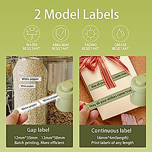 Makeid Label Maker Machine with 2 Tapes (Green+ Transparent) 3/5 inch or 16mm USB Rechargeable Thermal Label Printer for Android iOS Cute Fonts Emoji Stickers Fast and Easy, Green