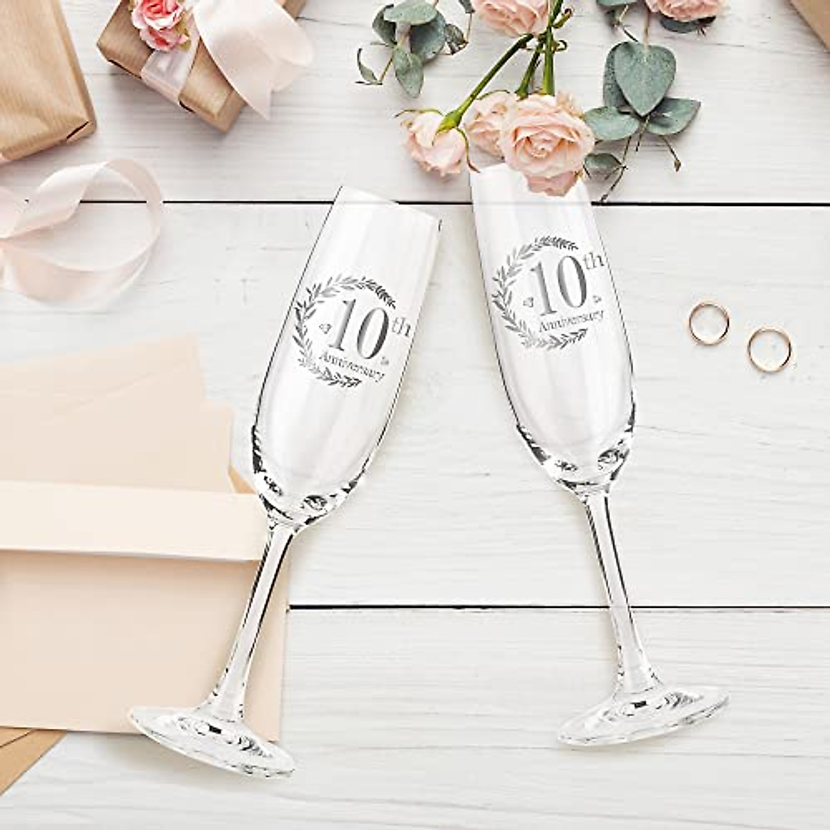 Tom Boy 10th Anniversary Champagne Flutes, Wedding Gifts Anniversary for Couple, 10th Wedding Anniversary Champagne Flutes Glasses Set of 2, Couple gifts, 10th Anniversary for Couple Gift