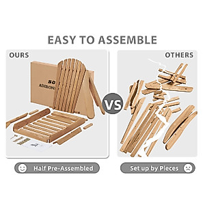 Outdoor Wooden Folding Adirondack Chair Set of 2 with Pre-Assembled BackRest, Wood Patio Chair for Garden Backyard Porch Pool Deck Firepit