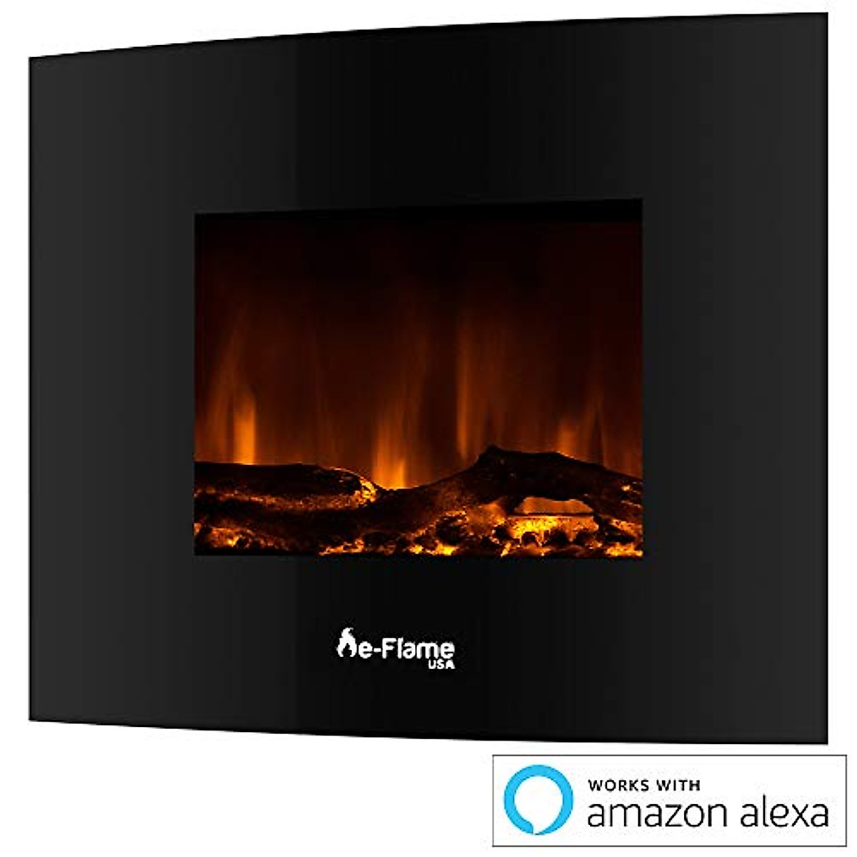e-Flame USA Sundance Curved Wall Mounted or Freestanding LED Electric Fireplace with Remote - Adjustable, Timer, Remote - 22-inch