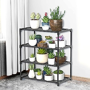 scopbinsa 4-Tier Small Shoe Rack, Stackable Nonwoven Shoe Storage Organizer Metal Shoe Shelf for Entryway, Hallway, cabinet and Closet (4 black)