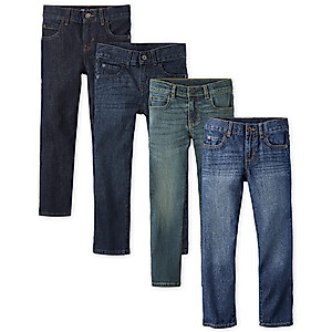 The Children's Place Boys Basic Straight Leg Jeans,Carbon Wash/Deep Blue Wash/Dk Juptier/Dk Rinse Wash 4 Pack,8