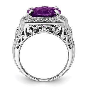 Diamond2Deal 925 Sterling Silver Rhodium Plated Amethyst and Diamond Ring Size 8 (5.55ct)