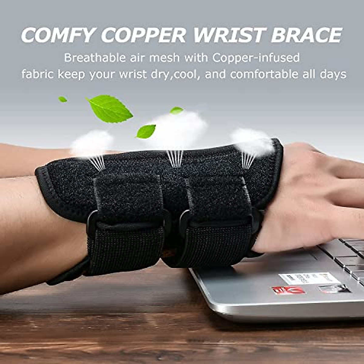 ABYON Copper Infused Carpal Tunnel Wrist Brace, Wrist Support for Arthritis,Tendonitis, Sprain, Repetitive Strain, Night Sleep Wrist Splint for Men and Women Fits Right&Left Hand