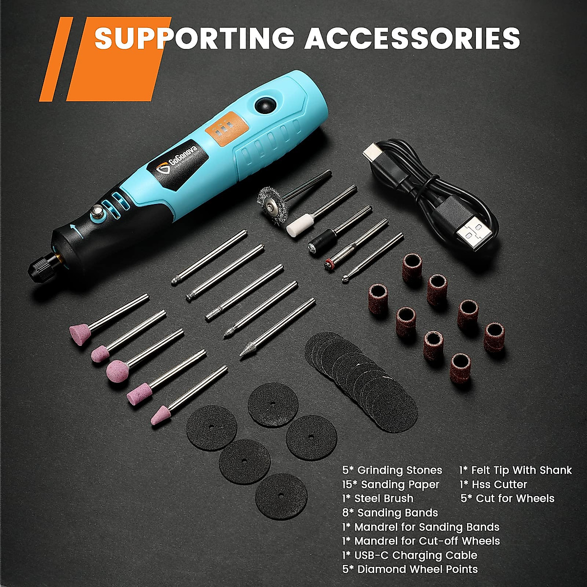 4V Cordless Rotary Tool, GoGonova 3-Speeds 18000 RPM Mini Power Rotary Tool with 43 Accessories, Rechargeable Rotary Tool for Grinding, Polishing, Wood Carving, Engraving, Soft Metal Drilling, Cutting