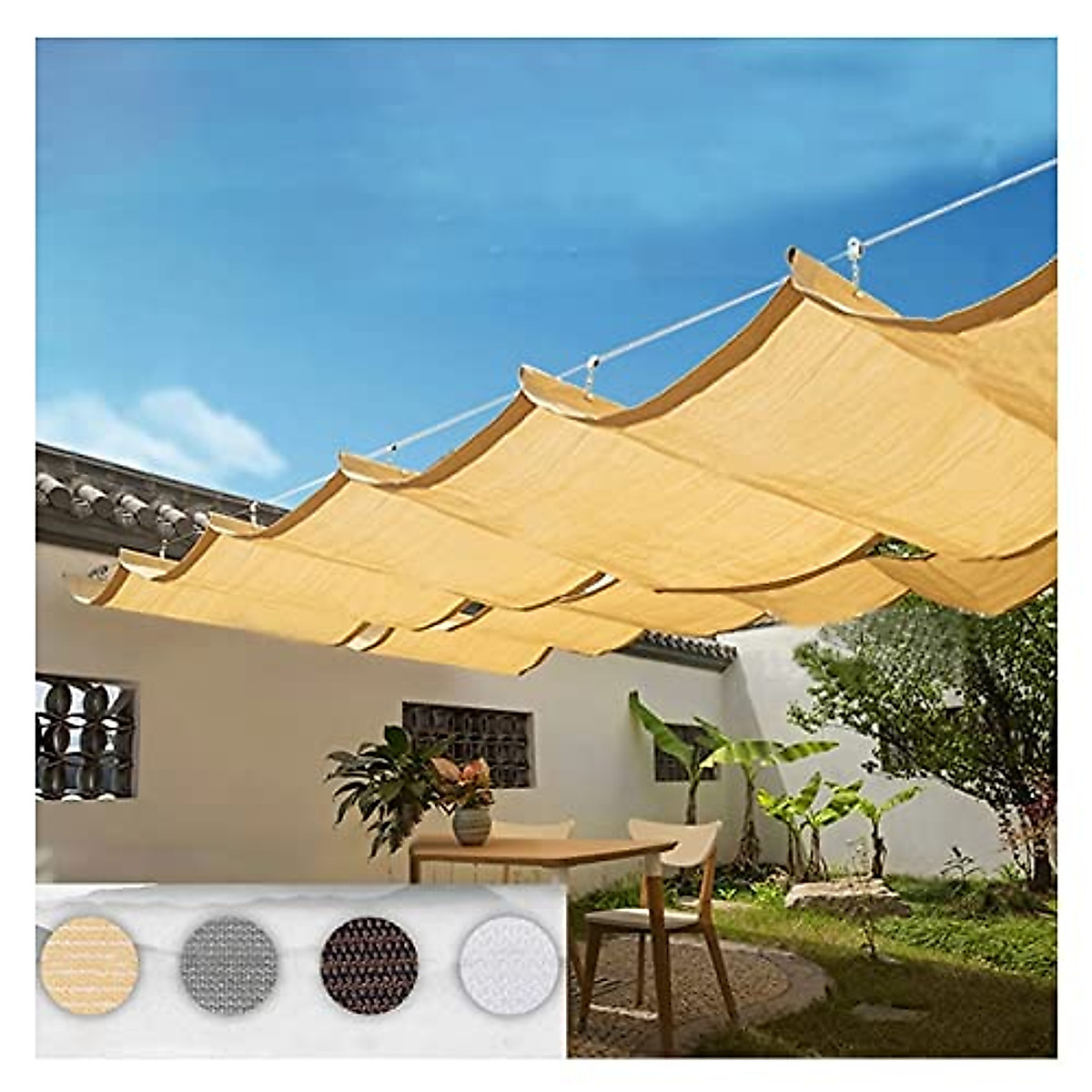exproyzk Pergola Shade Cover Awning - Retractable Waterproof for Patio Deck - Slide on Wire Wave Shade Sail (Color : Sand, Size : 1.5x4m)