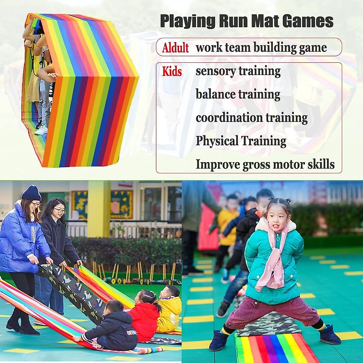 5PCS Teamwork Games Playing Run Mat Kids Adult Teamwork Outdoor Carnival Field Day Fun Running Game with Storage Bag (Size : Adult-20M/26FT)