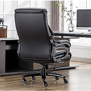 DYHOME Office Chair Black Leather Ergonomic High Back Big and Tall Executive Home Office Chair Comfortable Modern Computer Chair with Quiet Wheels Metal Base Managerial Chair
