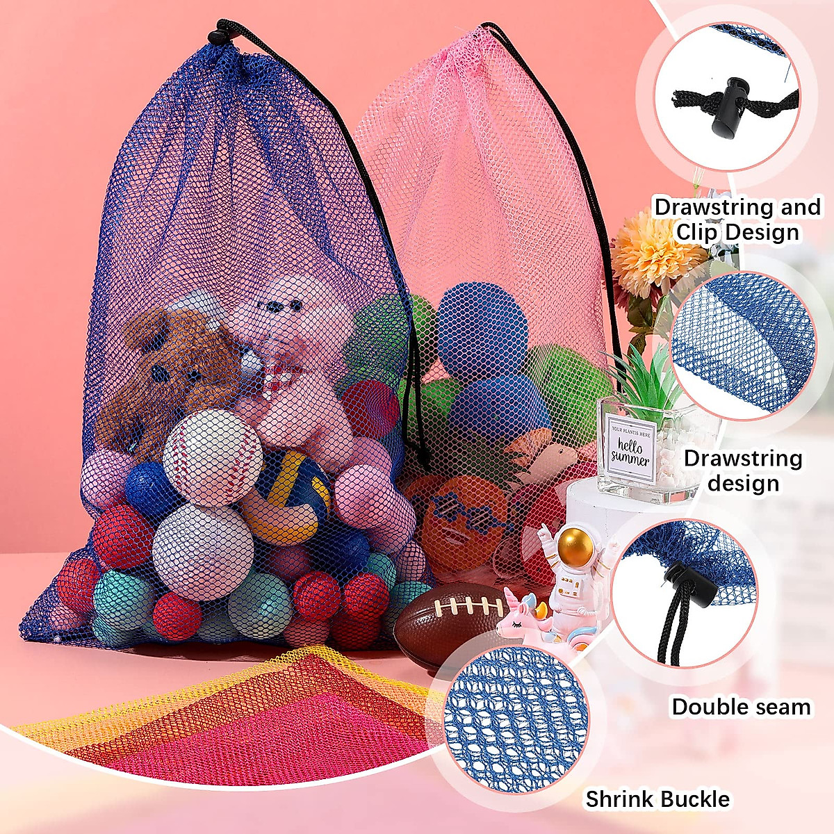 48 Pcs Mesh Laundry Bags Mesh Drawstring Bags Toy Storage Bags, 18 x 12 Inch Mesh Drawstring Gym Bag Nylon Stuff Sack Mesh Ball Bag for Travel Toy Sports (Vivid Color)