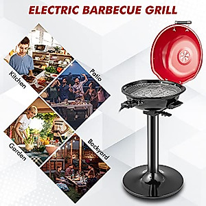 HAPPYGRILL 1600W Portable Electric Grill Outdoor BBQ Grill for 15-Serving, Electric Barbecue Grill for Indoor & Outdoor Use, Portable Stand BBQ Grill for Patio Balcony Kitchen Garden